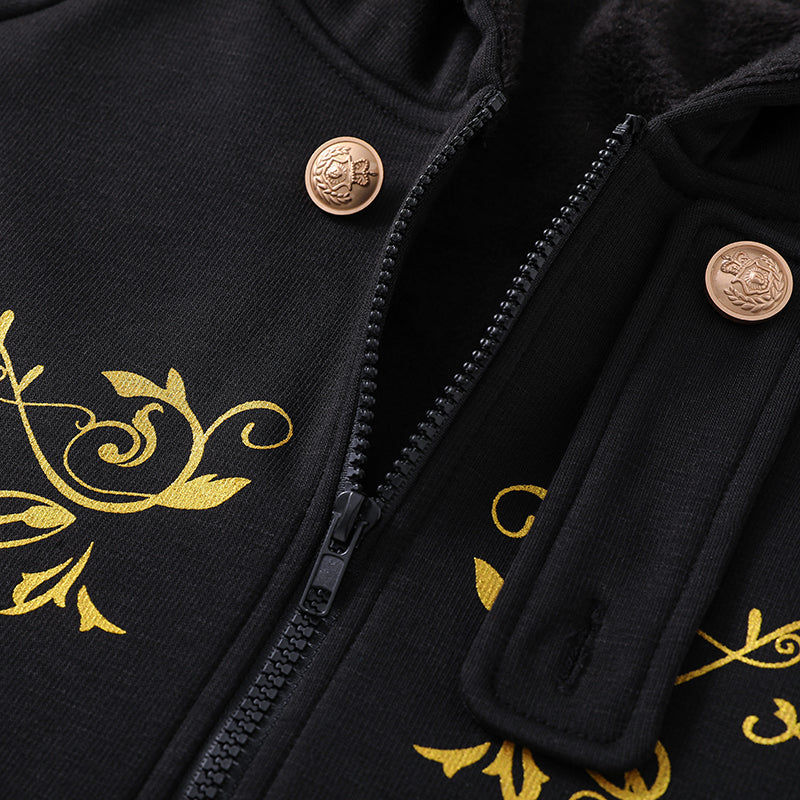 Gothic Black Cape with Gold Floral Prints and Hood – LunaCatz