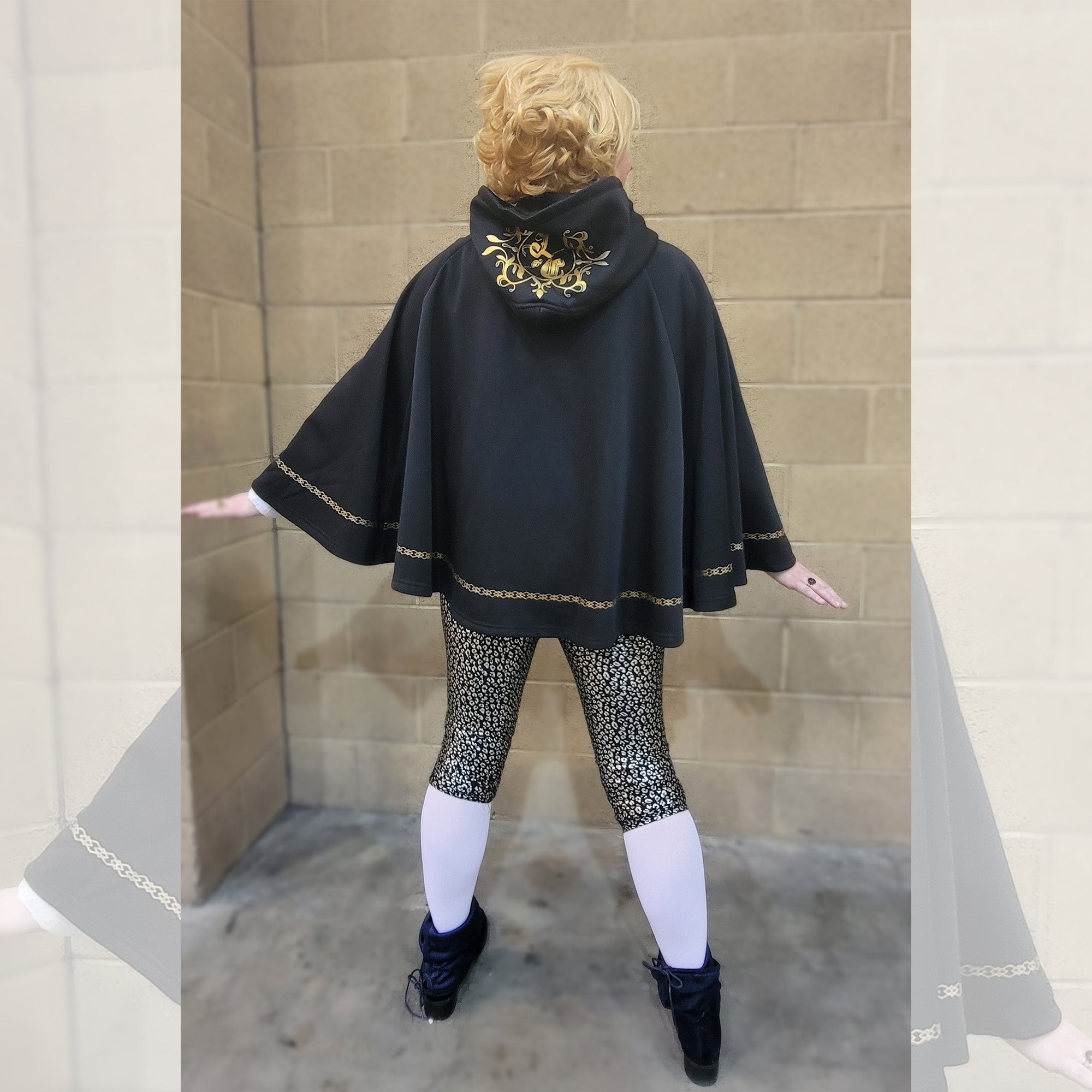 Gothic Black Cape with Gold Floral Prints and Hood – LunaCatz