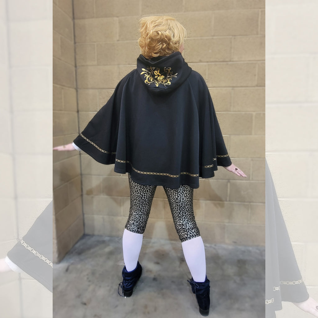 Gothic Black Cape with Gold Floral Prints and Hood – LunaCatz